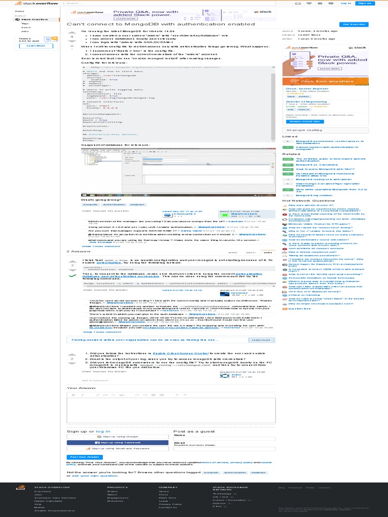 Cant Connect To Mongodb With Authentication Enabled Stack Overflow Pdf Pdf Internet