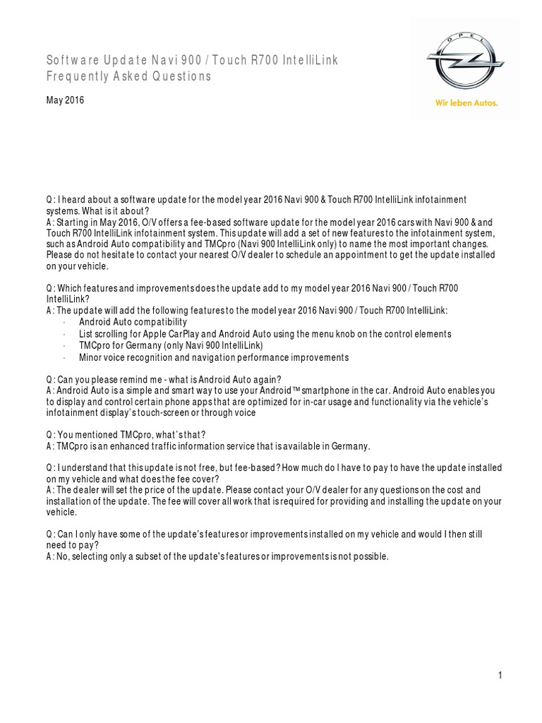 MY16 FAQ Navi 900 Touch R700 IntelliLink Software Update Android - Auto ...