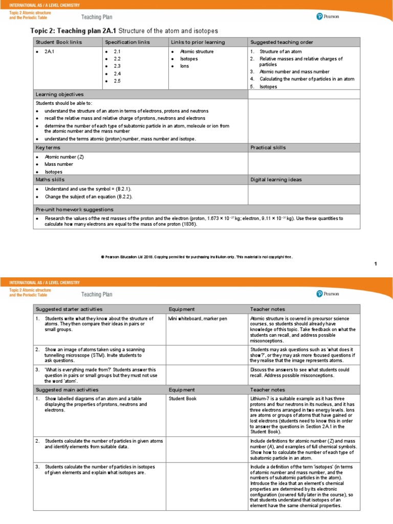 IAS - Chemistry - SB1 - Teaching Plans - T2 | PDF | Electron Configuration | Atoms