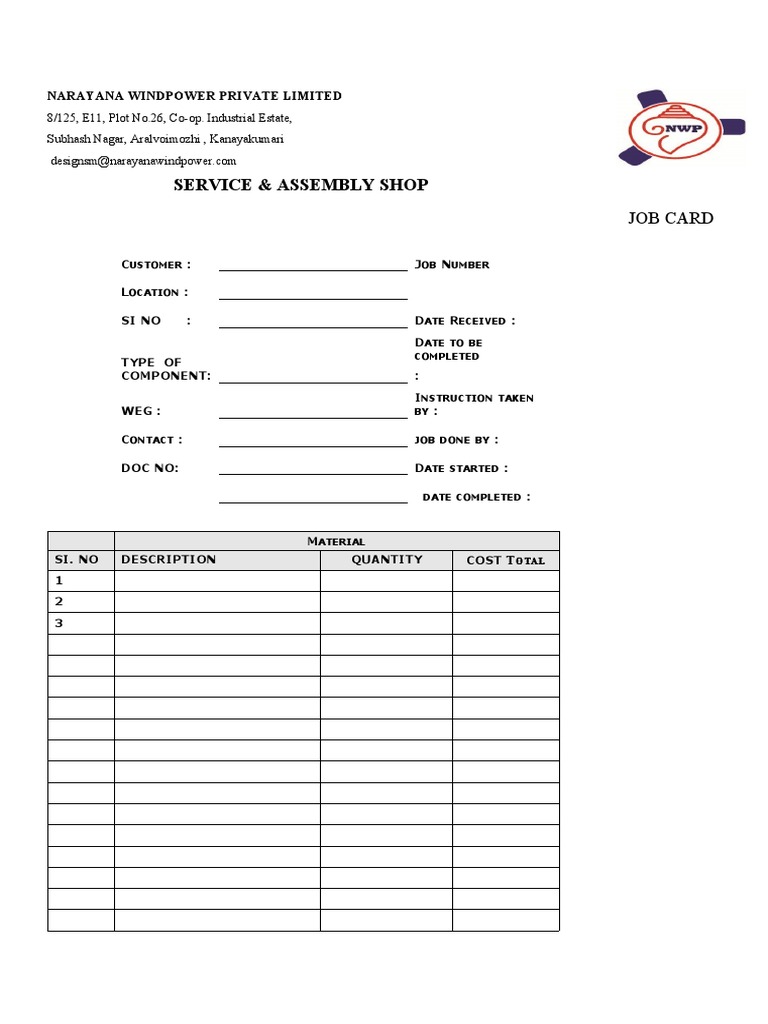 Job Card Template | PDF