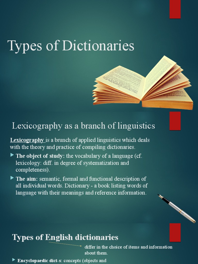 Презентация 'Types of Dictionaries' | PDF | Dictionary | Lexicon