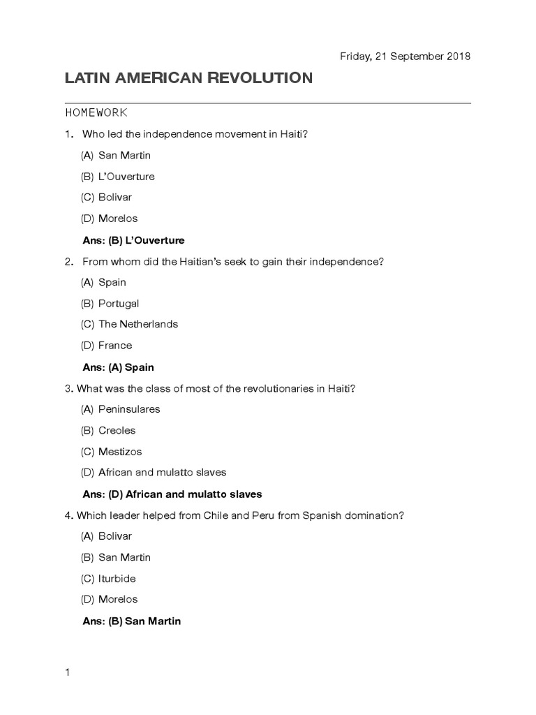 Latin American Revolution Homework | PDF | Politics | Social Science