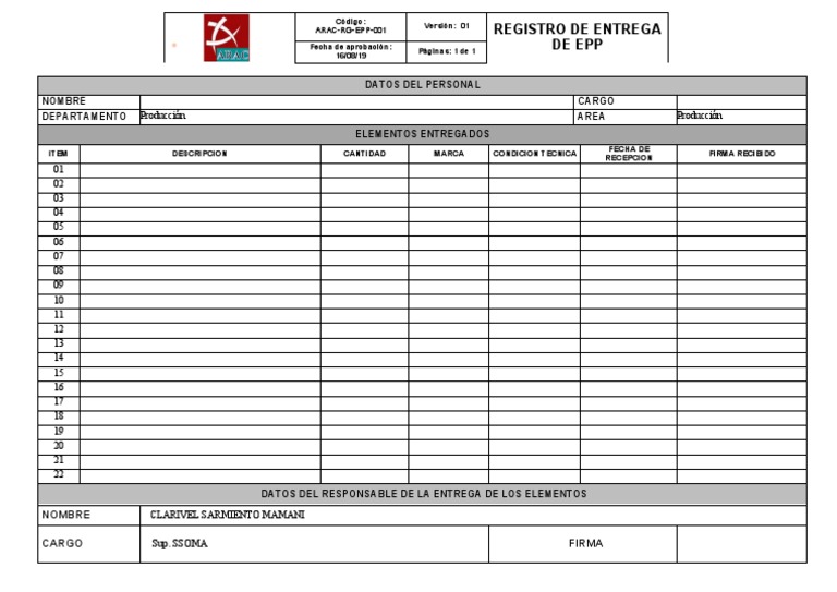 Registro de Entrega de Epp | PDF