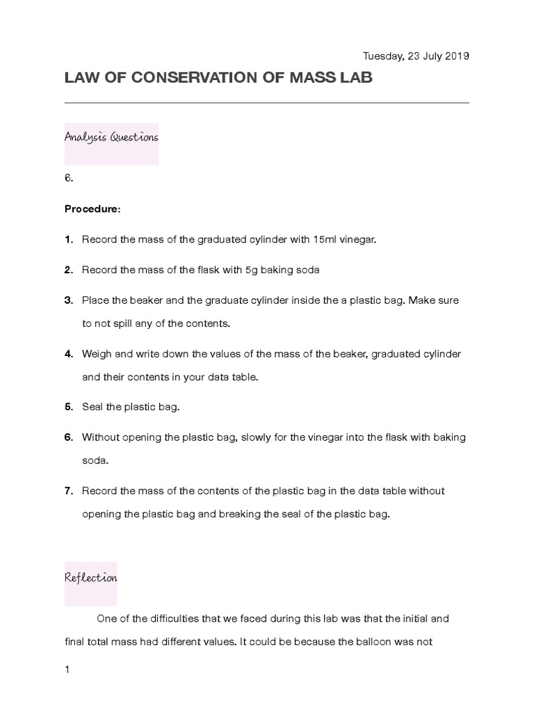 Conservation of Mass Lab Analysis | PDF