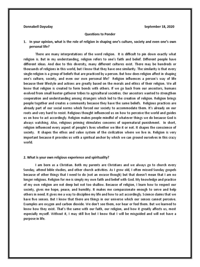 Questions To Ponder | PDF | Faith | Spirituality