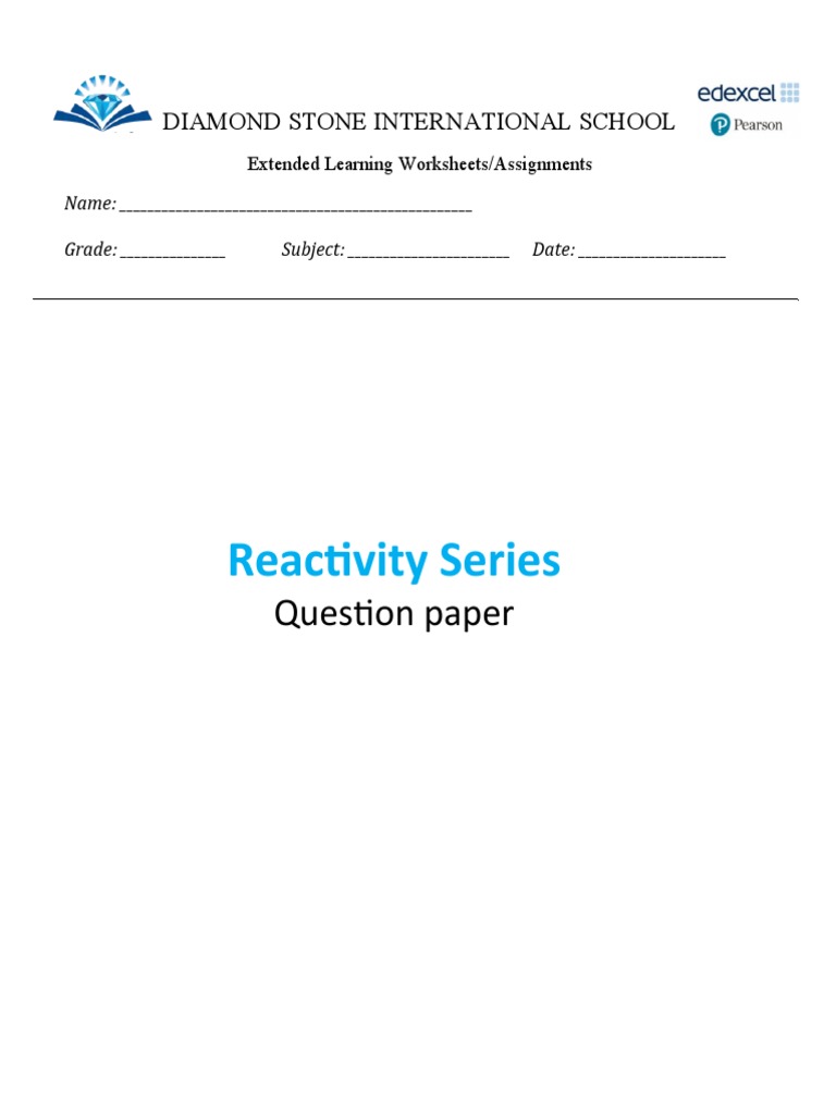 Reactivity Series Worksheet | PDF | Chemical Elements | Chemistry