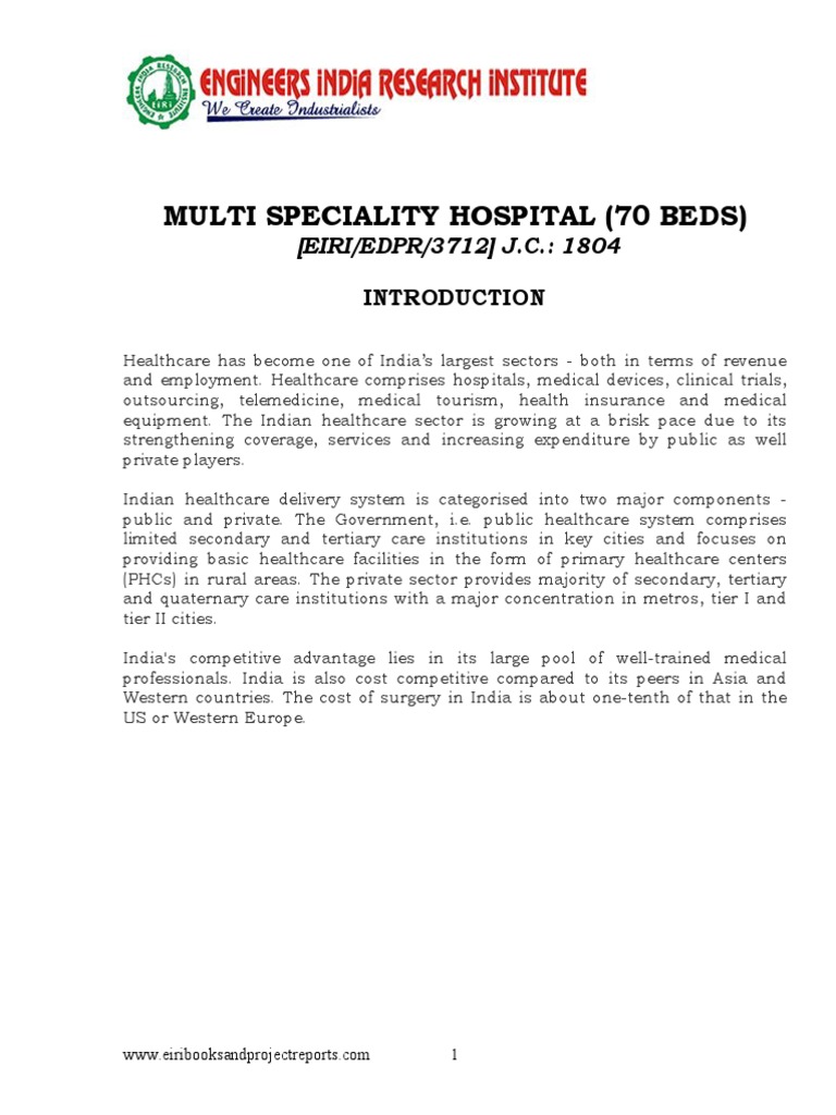 Project Report On Multi Speciality Hospital (70 Beds) | PDF | Health ...