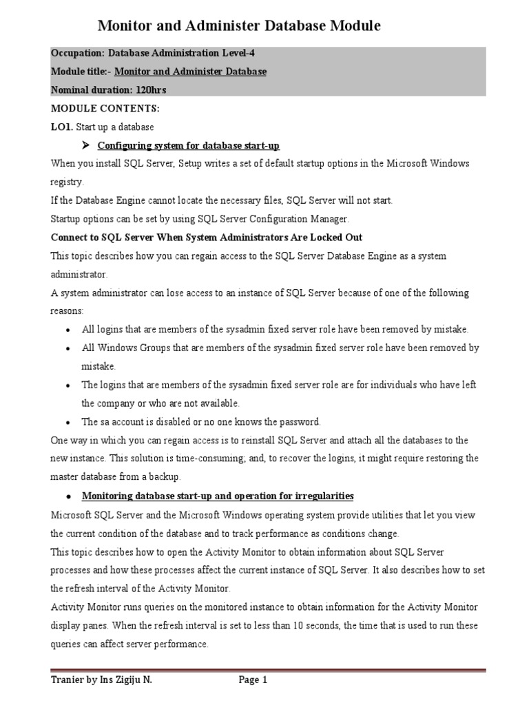 Monitor and Administer Database | PDF