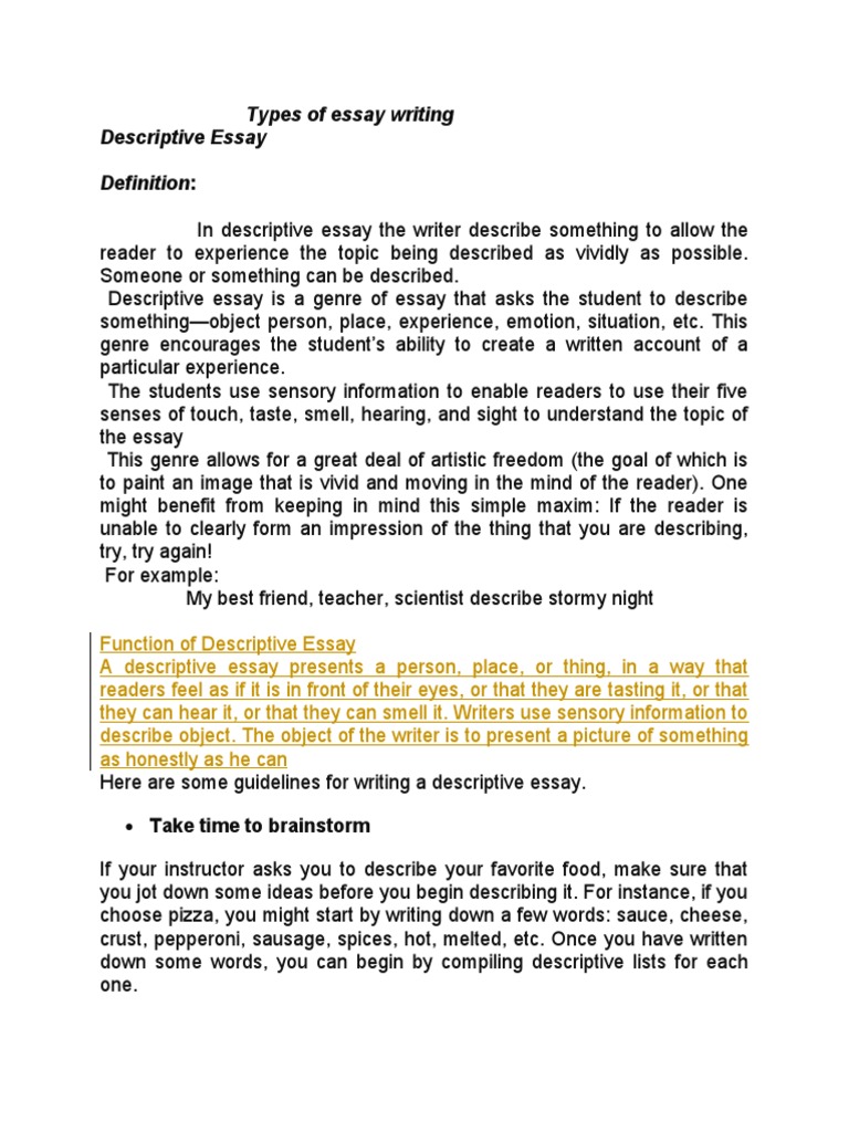 Definition of Descriptive Essay | PDF | Senses | Essays