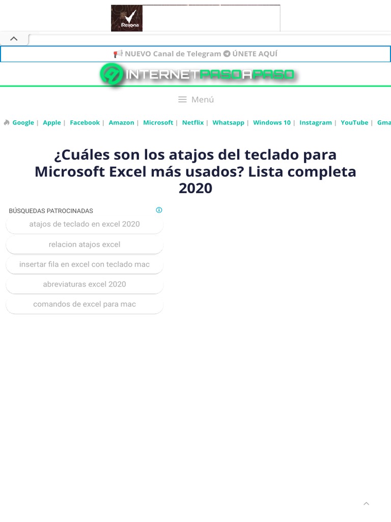Atajos del Teclado para Microsoft Excel 】 Lista Completa 2020 | PDF ...