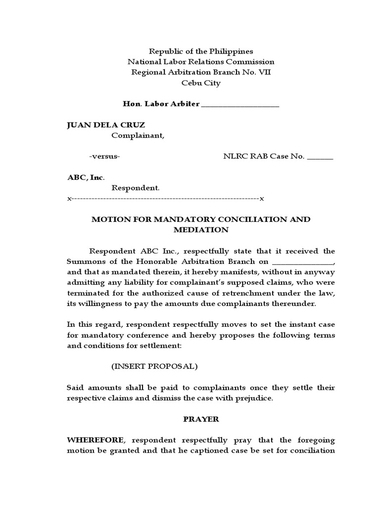 Motion For Mandatory Conciliation and Mediation | PDF