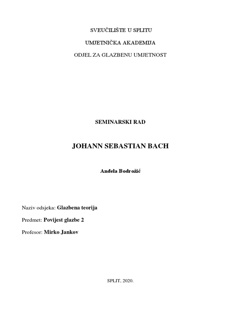 Johann Sebastian Bach (Seminarski Rad) | PDF