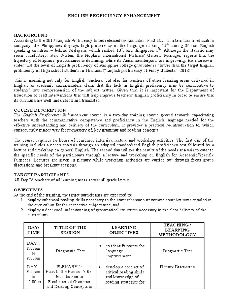 English Proficiency Enhancement: TH TH TH | PDF | Curriculum | Reading ...