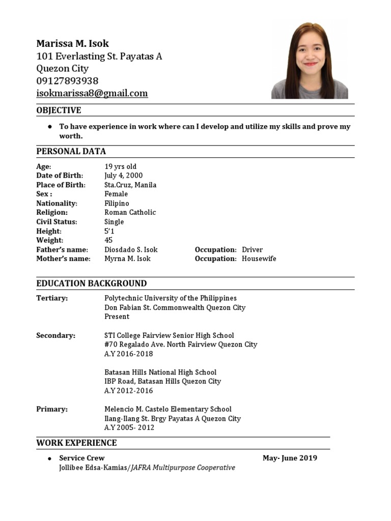 101 Everlasting St. Payatas A Quezon City 09127893938: Marissa M. Isok ...