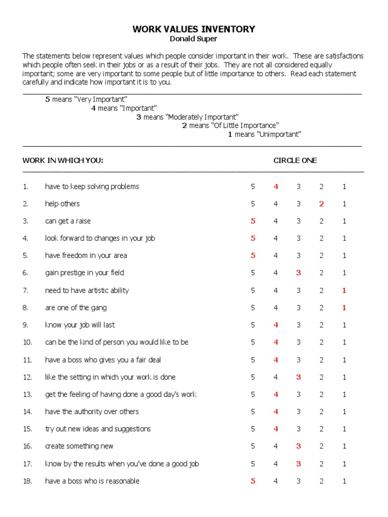 Work Values Inventory: Donald Super | PDF | Applied Psychology | Cognition