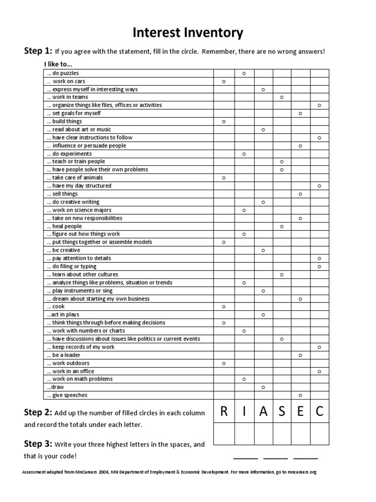 Interest Inventory - Holland PDF | PDF | Sociology | Science