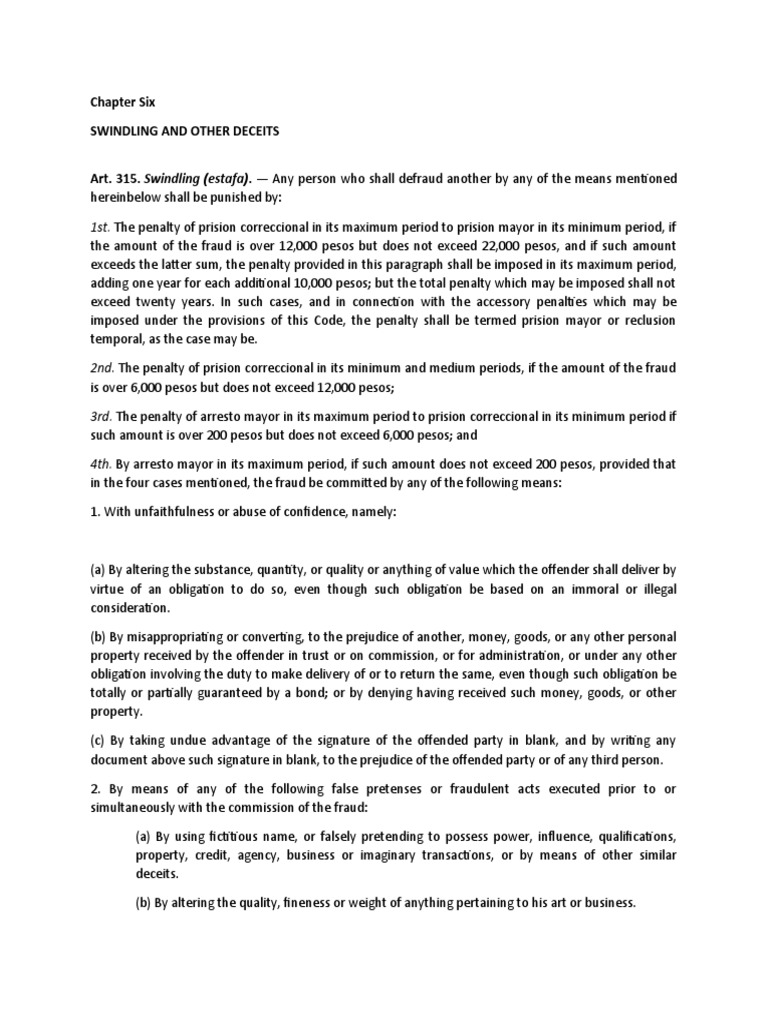 Swindling and Other Deceits RPC | PDF | Fraud | Cheque