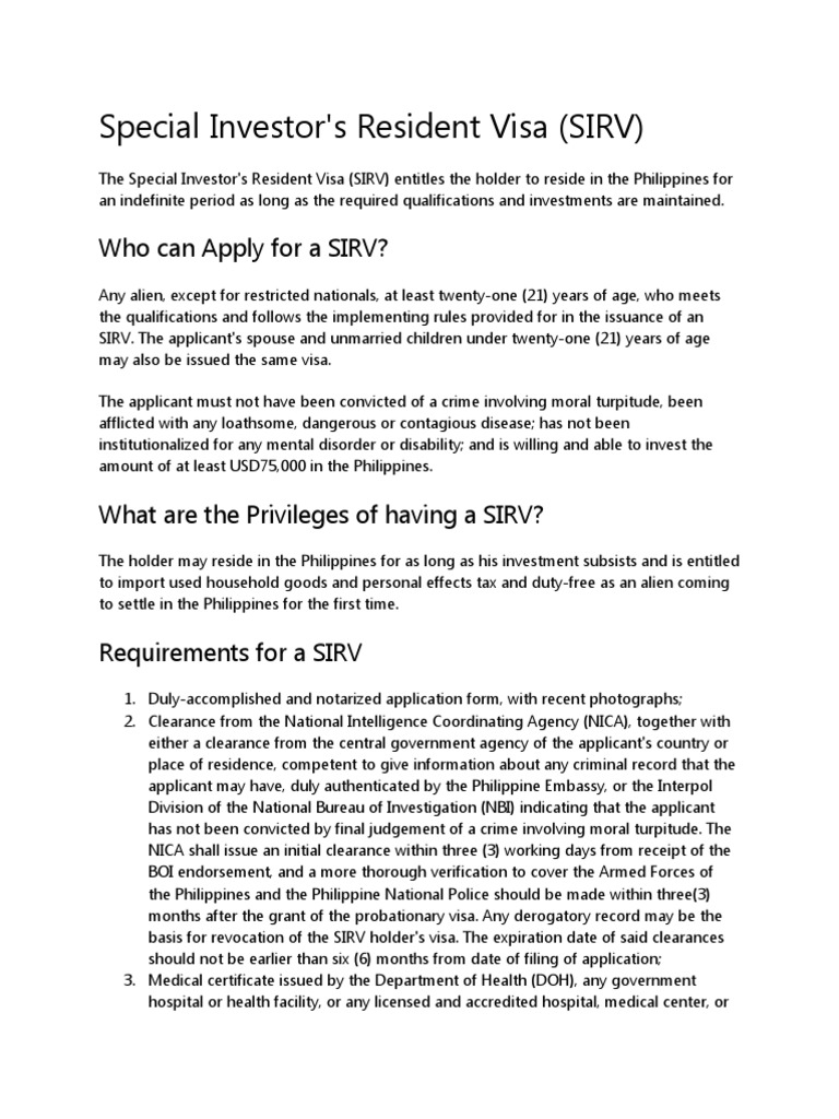 Special Investor's Resident Visa (SIRV) : Who Can Apply For A SIRV ...