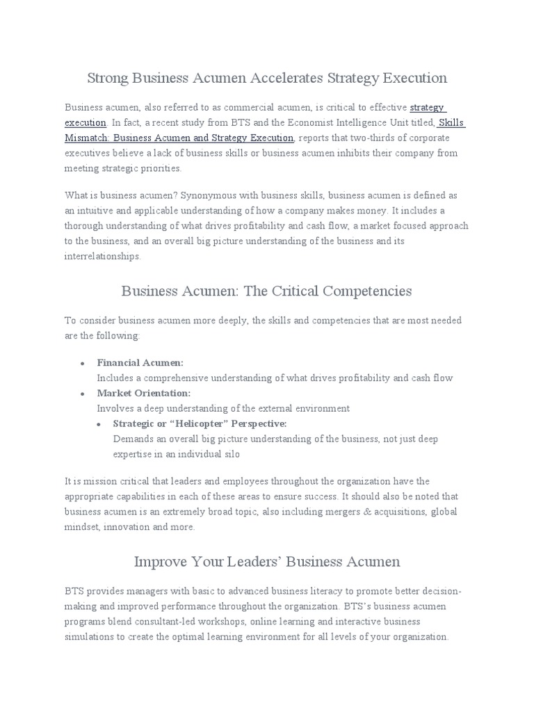 Business Acumen Accelerates Strategy Execution | PDF | Business | Economies