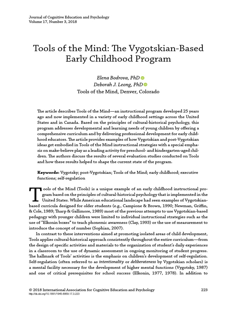Tools of The Mind: The Vygotskian-Based Early Childhood Program | PDF ...