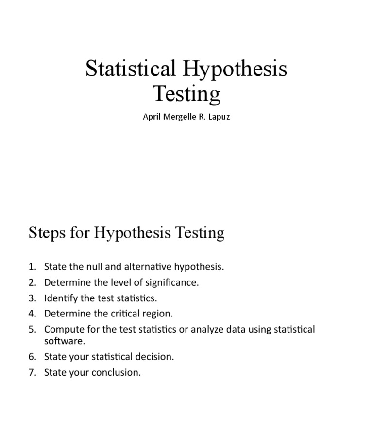 Statistical Hypothesis Testing April Mergelle R Lapuz Pdf