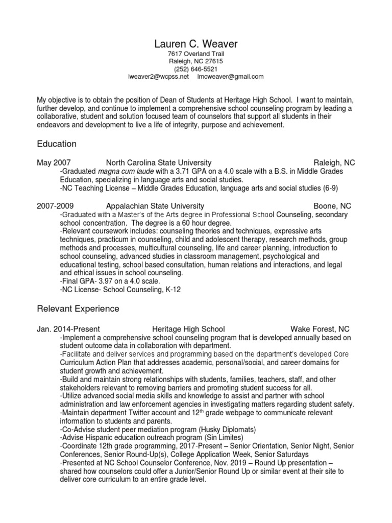 Lauren Weaver - Resume | PDF | School Counselor | Behavior Modification