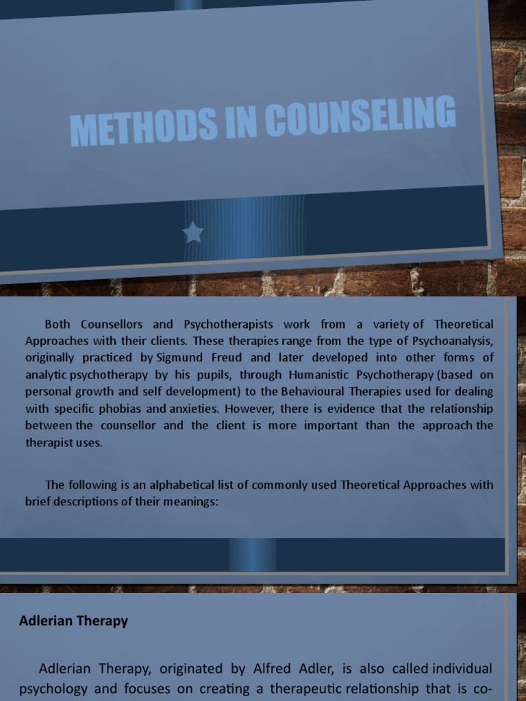 Methods in Counseling | PDF | Psychotherapy | Psychoanalysis