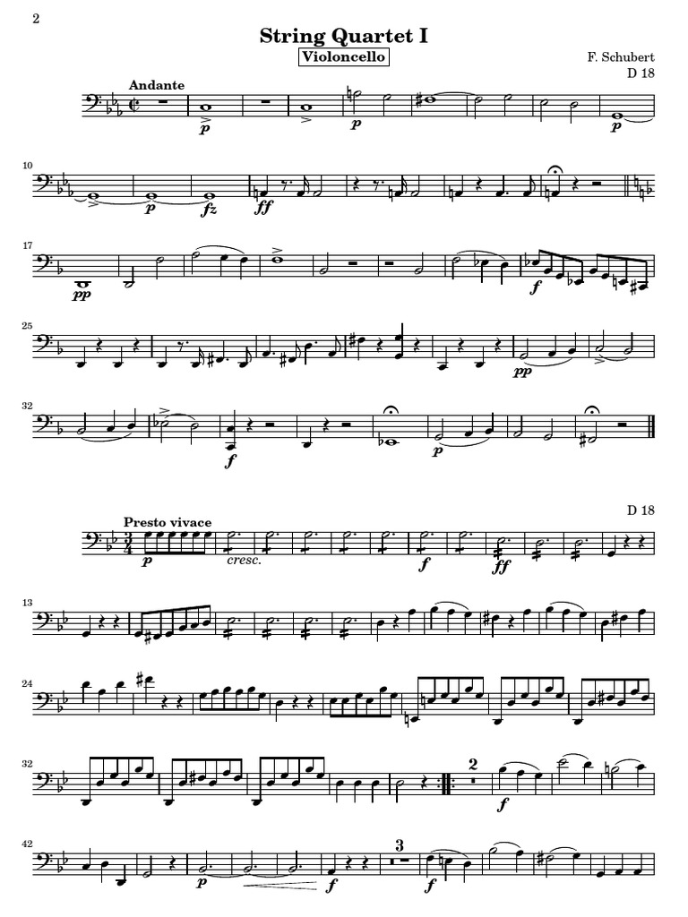 Schubert String Quartet 1 Violoncello PDF | PDF | Classical Music | Chamber Music