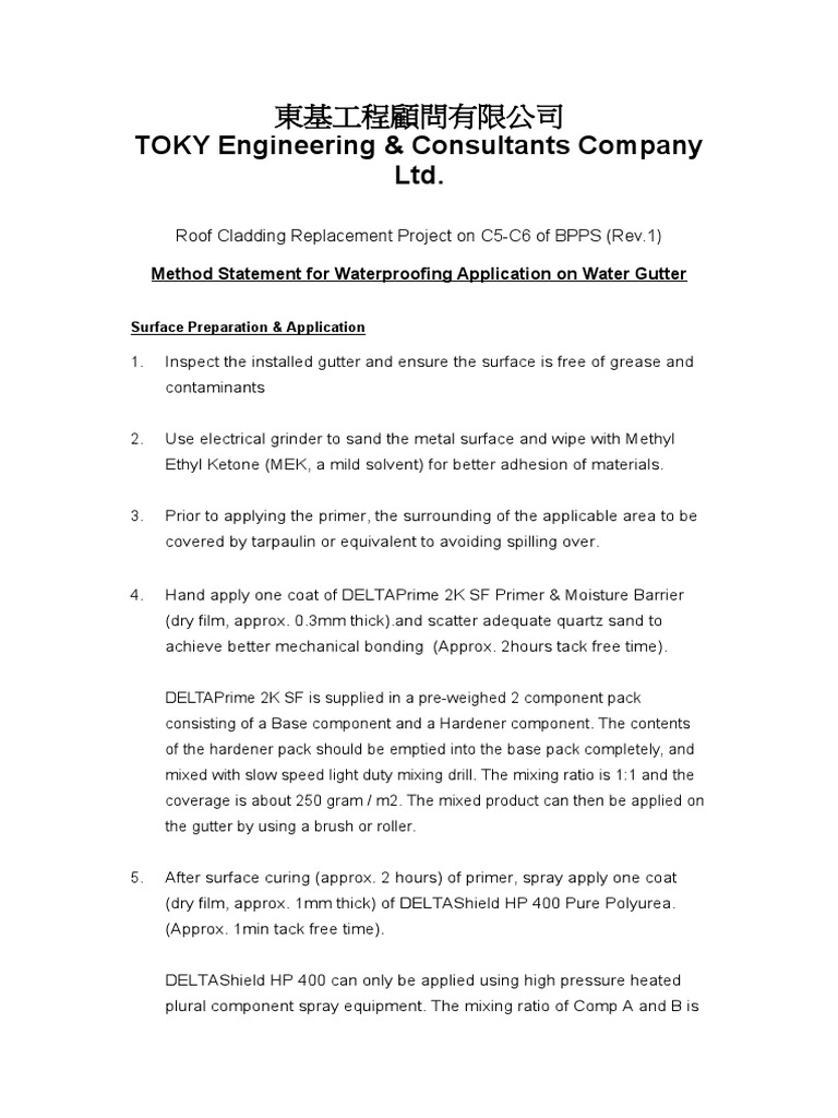 Delta Waterproofing - Method Statement | PDF | Chemical Substances ...