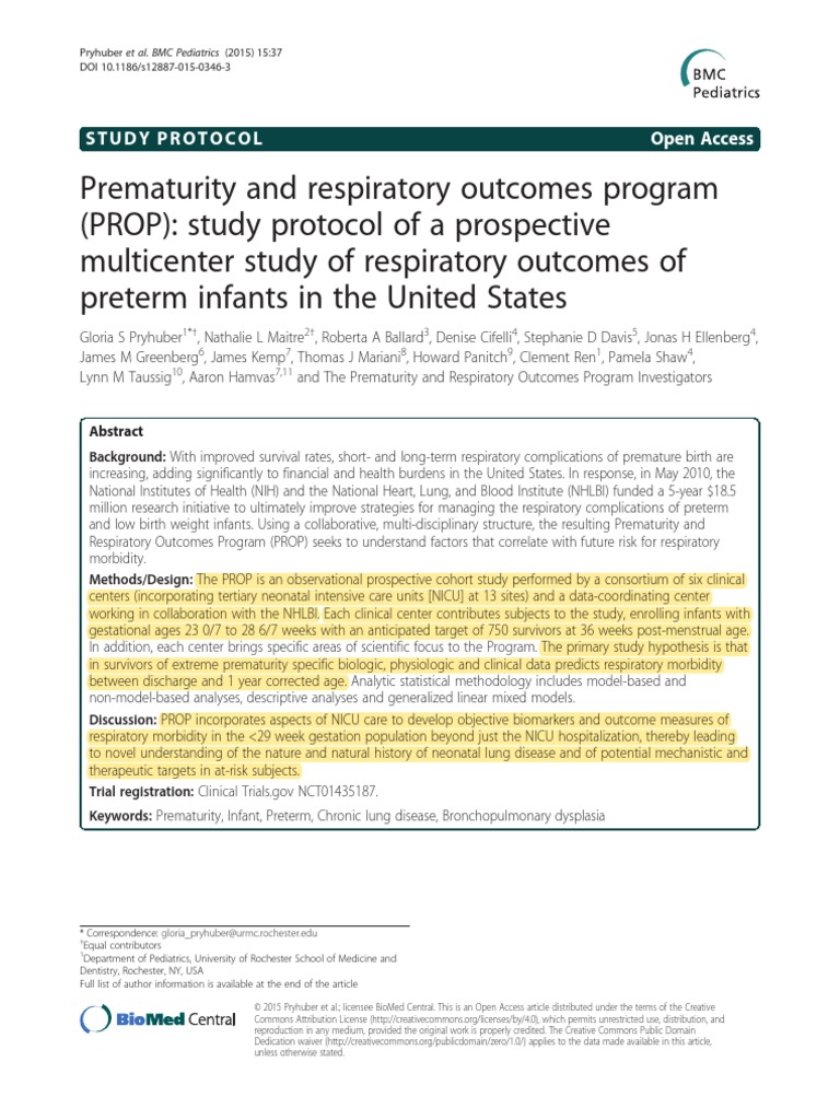 BPD - PROP Study | PDF | Preterm Birth | Neonatal Intensive Care Unit