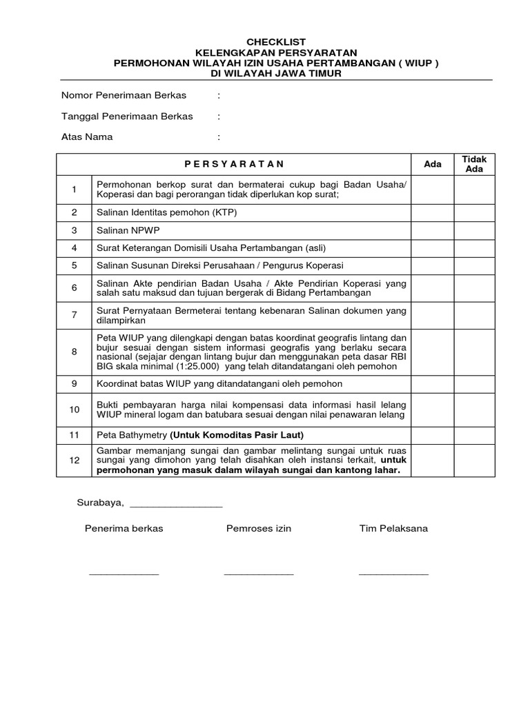 Checklist Permohonan Esdm 2017 | PDF