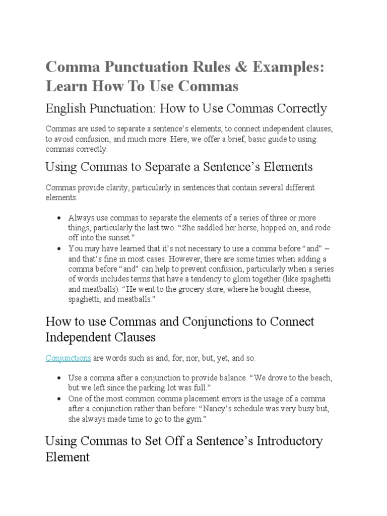Comma Punctuation Rules | PDF | Comma | Punctuation