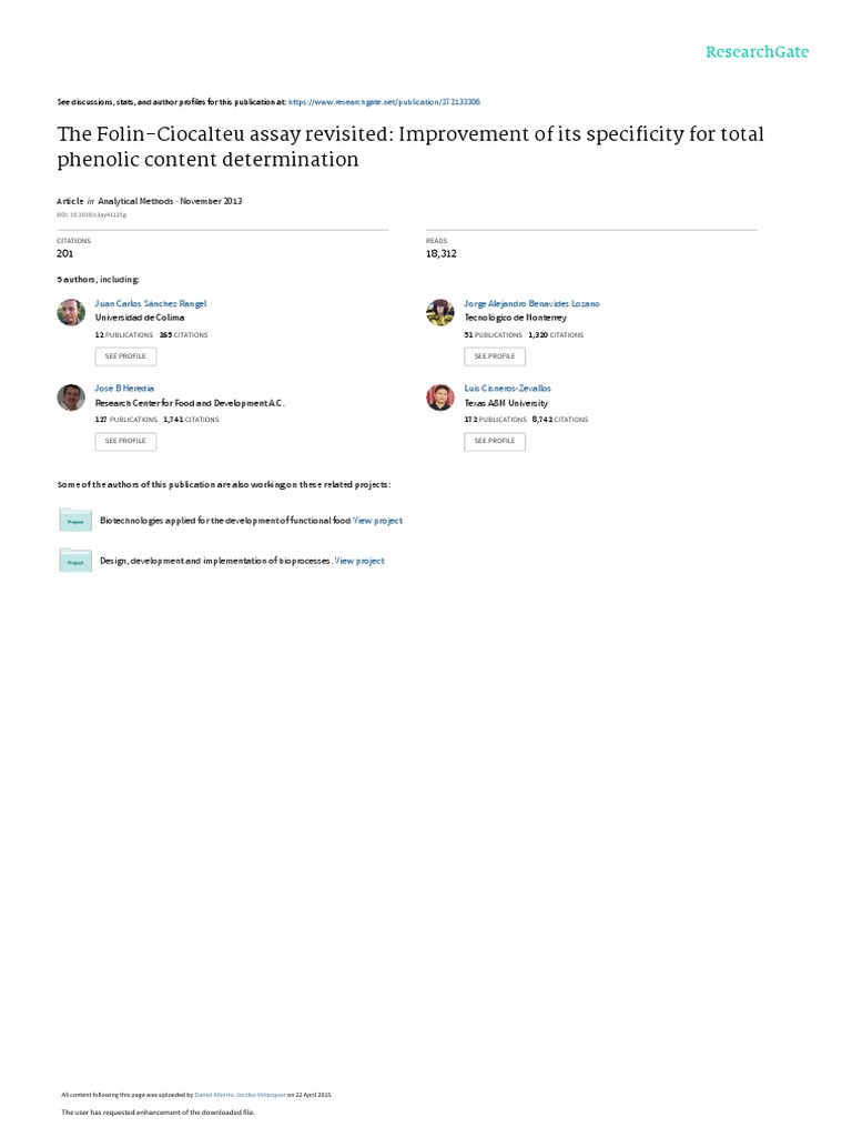 The Folin-Ciocalteu Assay Revisited: Improvement of Its Specificity For ...