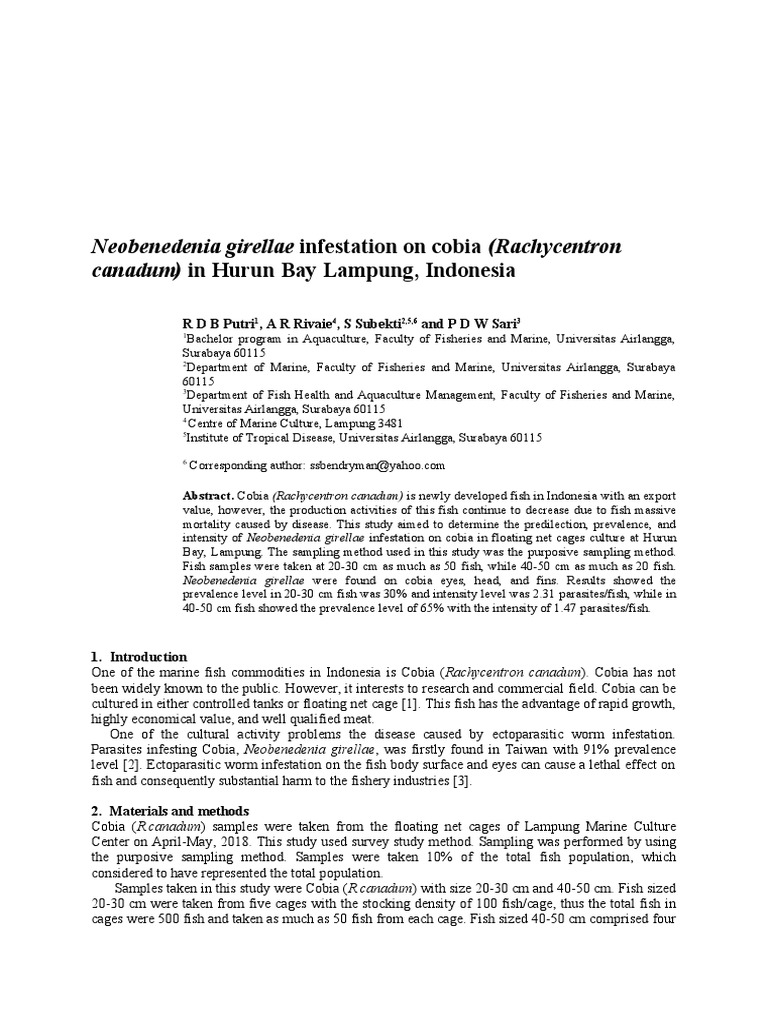 Cobia Parasite Study in Indonesia | PDF | Fish | Aquaculture