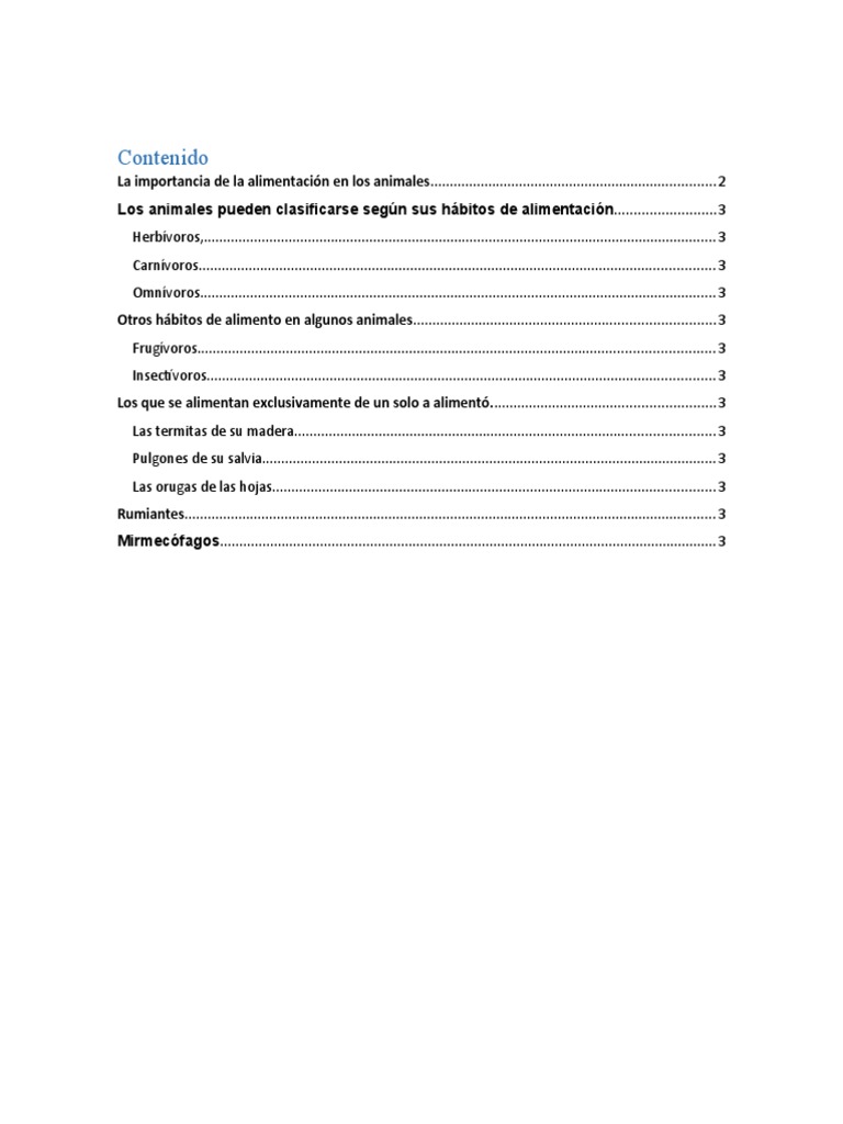 Tabla de Contenido Word Manuel | PDF | Herbívoro | Comiendo