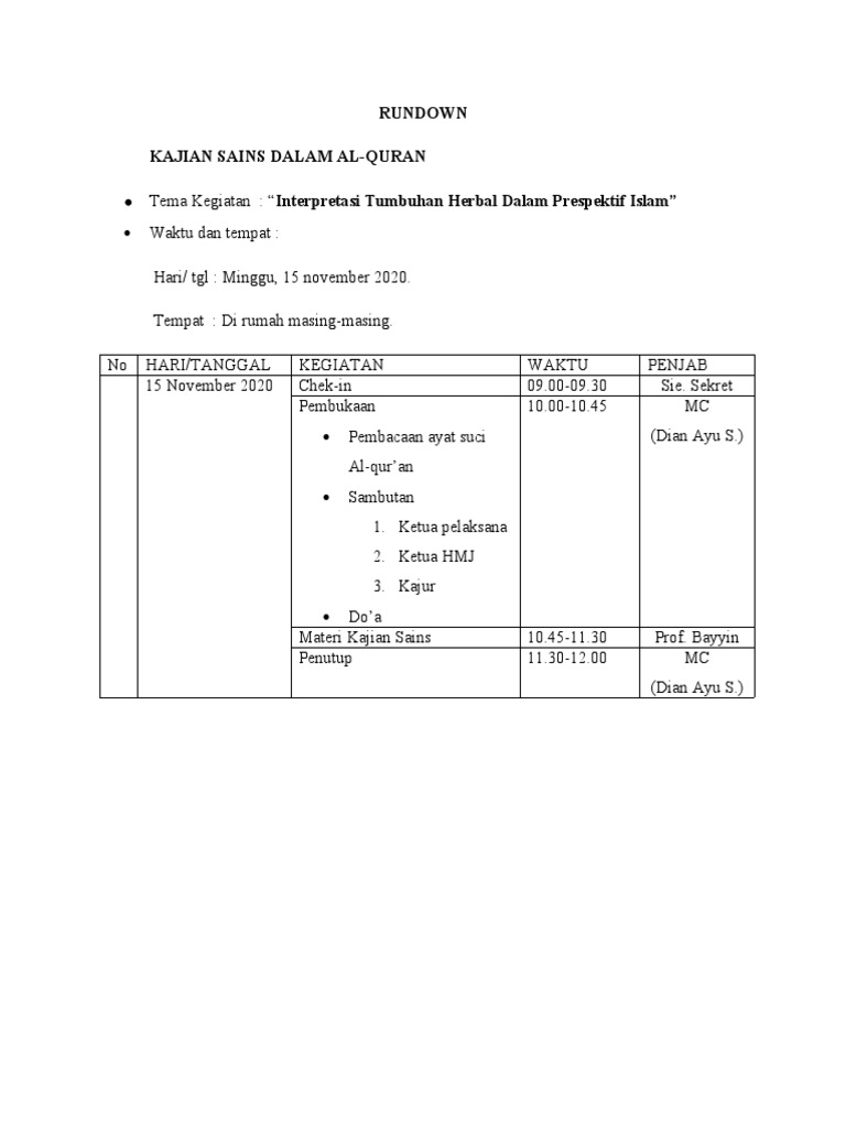 Rundown Acara Kajian Sains | PDF