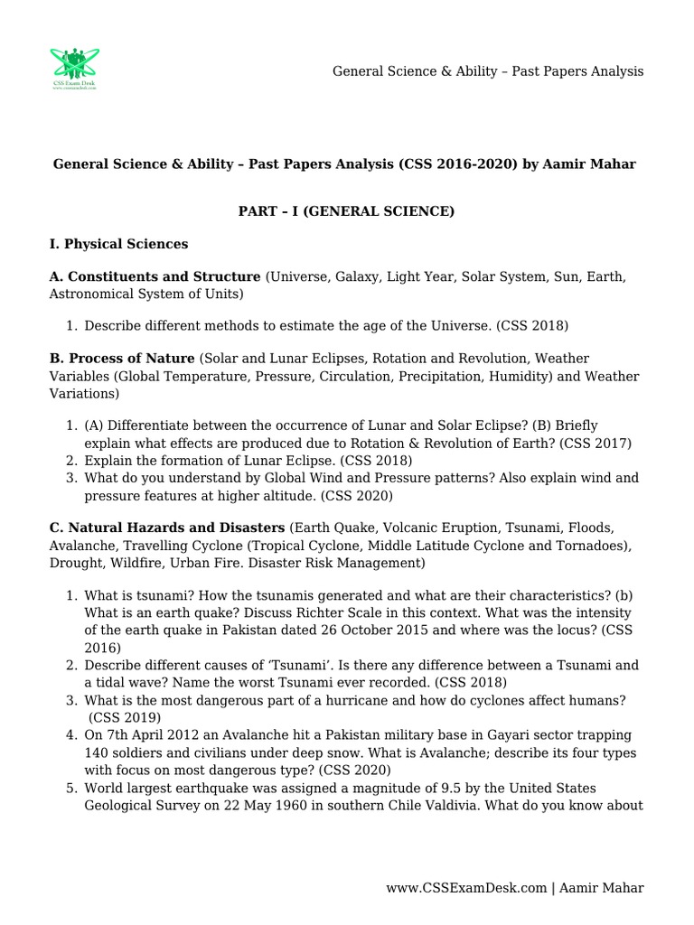 General Science Ability - Past Papers Analysis | PDF | Tropical ...