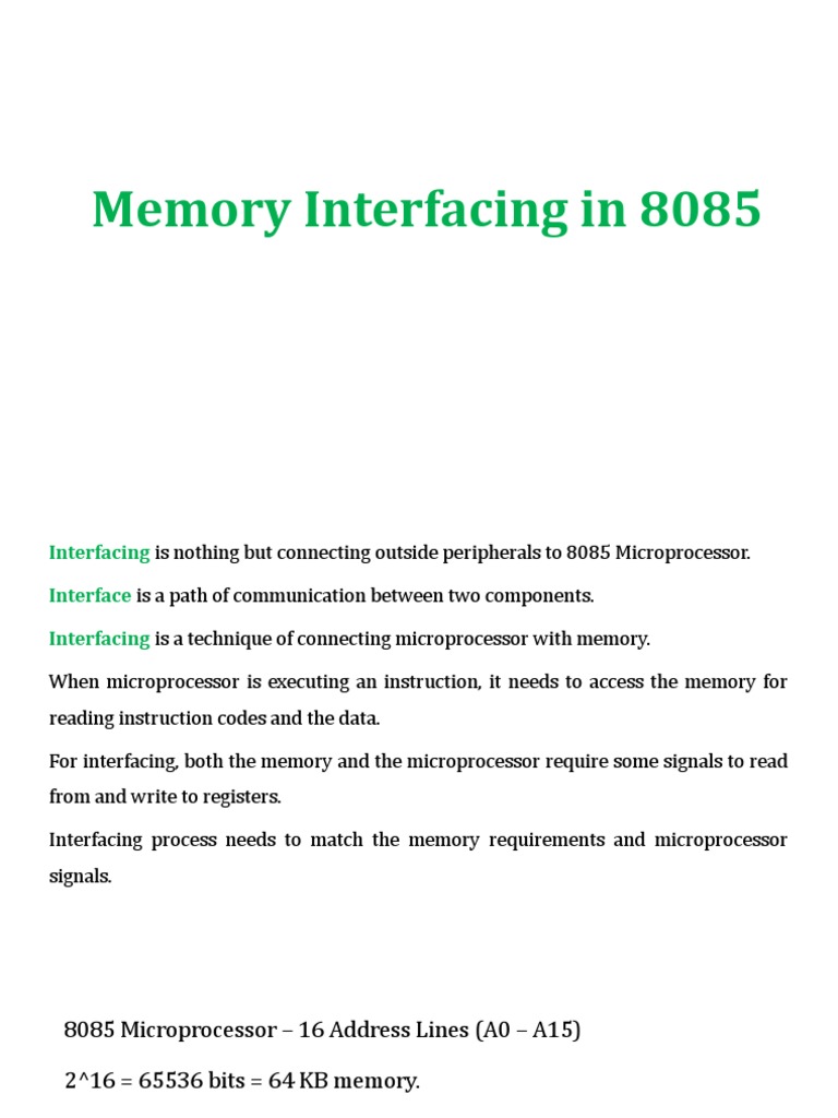 Memory Interfacing in 8085 | PDF | Input/Output | Microprocessor