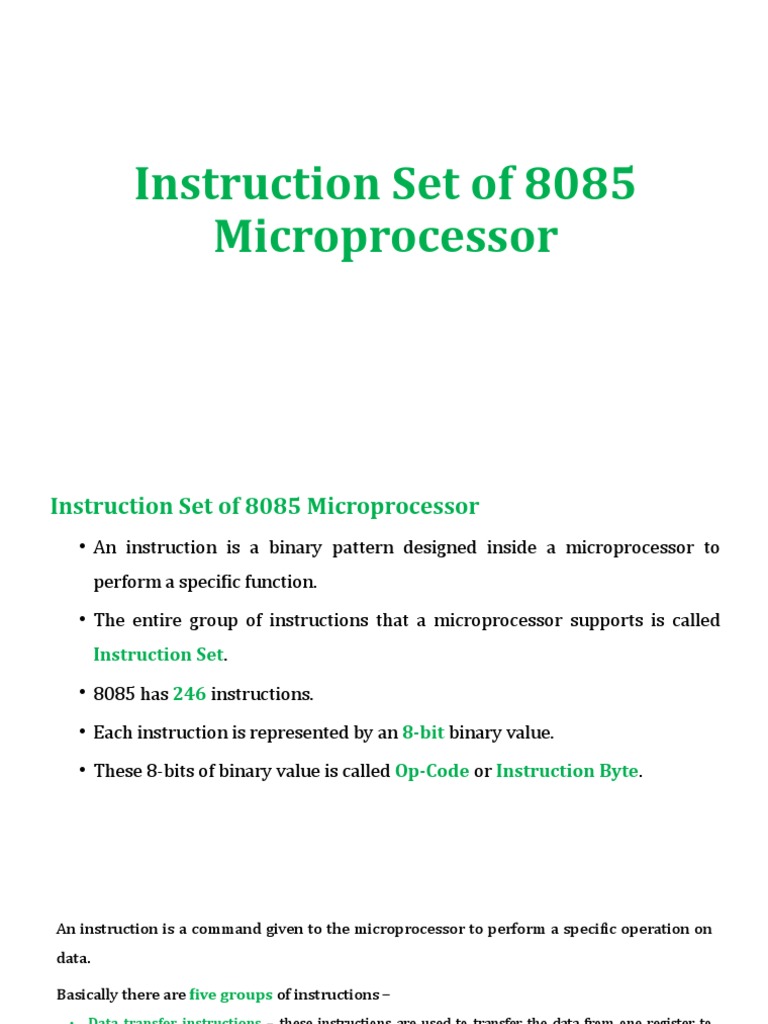 Instruction Set of 8085 Microprocessor | PDF | Electronics | Computer Architecture