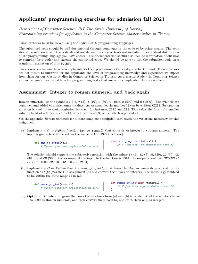 Applicants' Programming Exercises For Admission Fall 2021 | PDF | Computer Programming | Notation