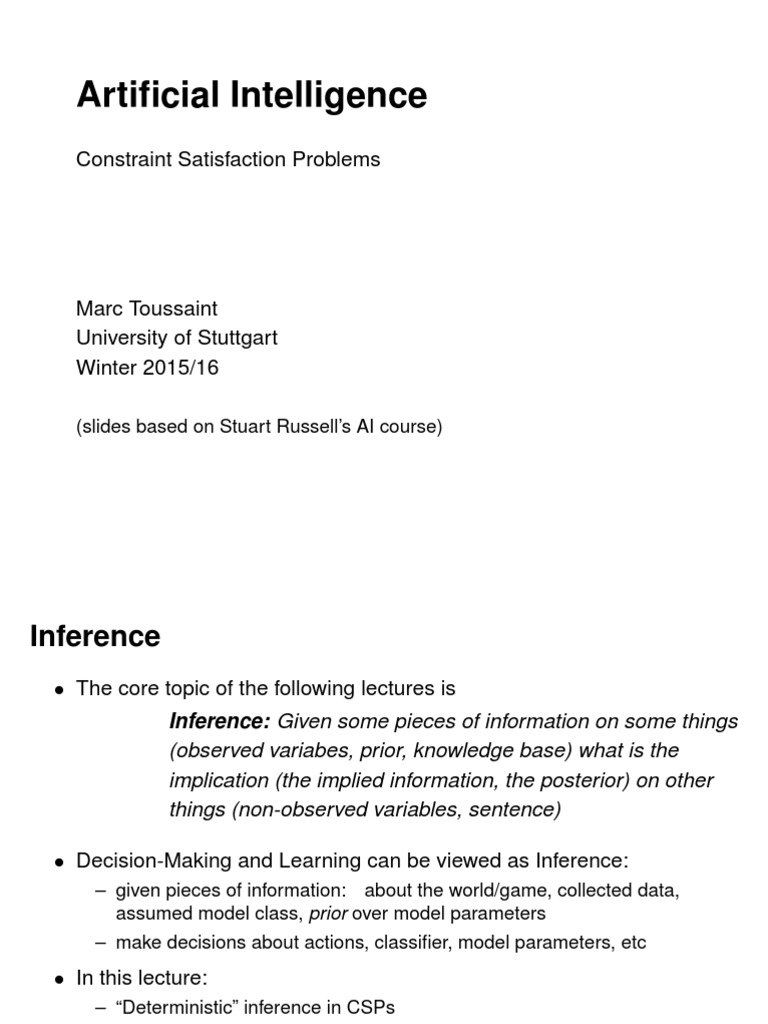 Artificial Intelligence: Constraint Satisfaction Problems | PDF ...