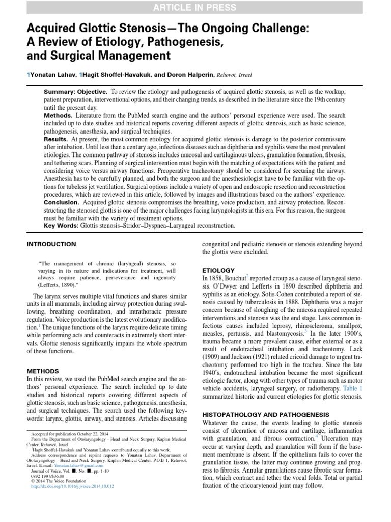 Acquired Glottic Stenosis | PDF | Larynx | Surgery