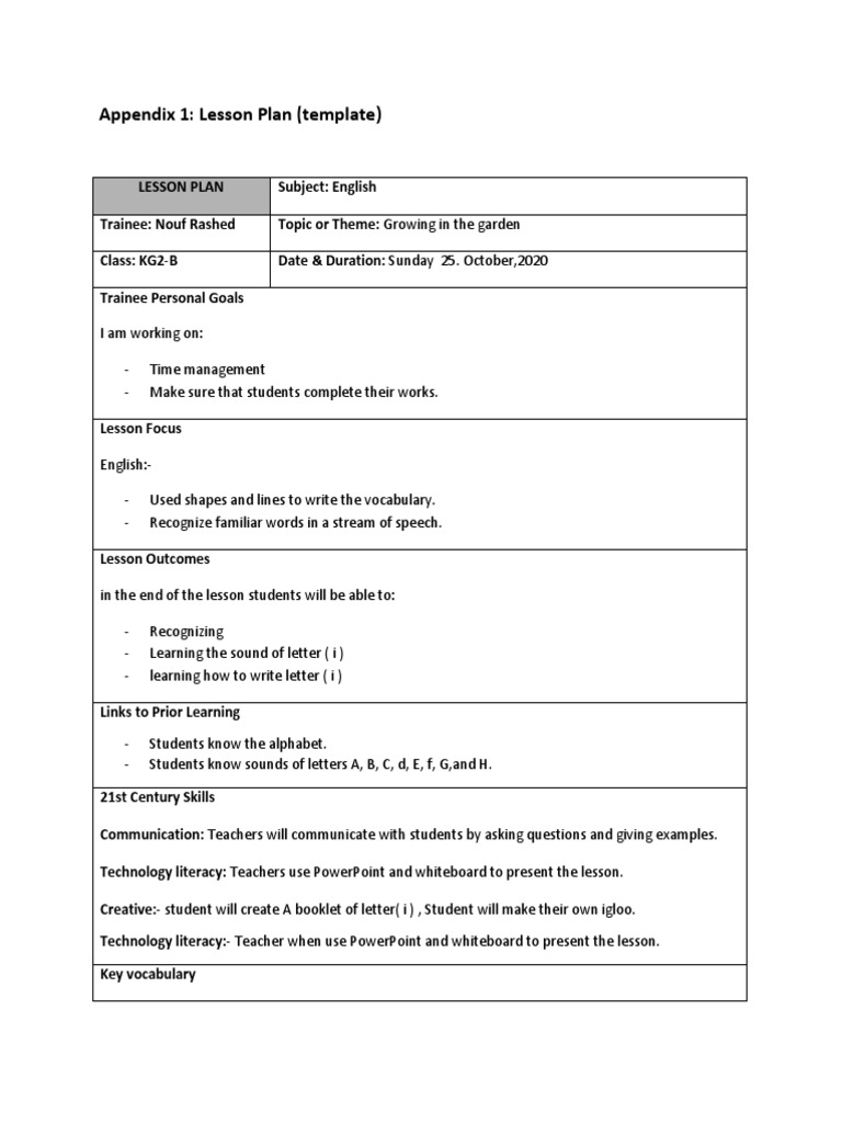 Lesson Plan 2 Letter I | PDF | Lesson Plan | Vocabulary