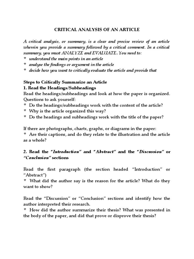 Critical Analysis of An Article | PDF | Argument | Critical Thinking