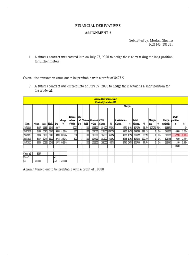 Financial Derivatives Assignment 2 | PDF | Futures Contract | Hedge ...