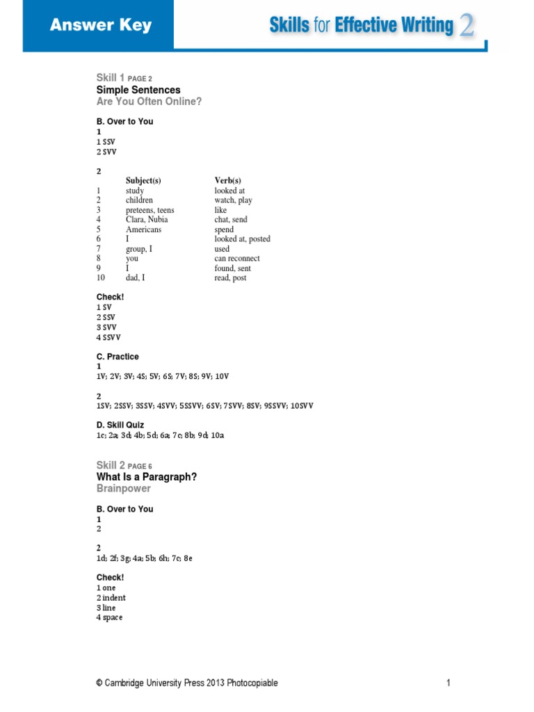 Cambridge Skills For Effective Writing 2 Answer Key | PDF | Sentence ...