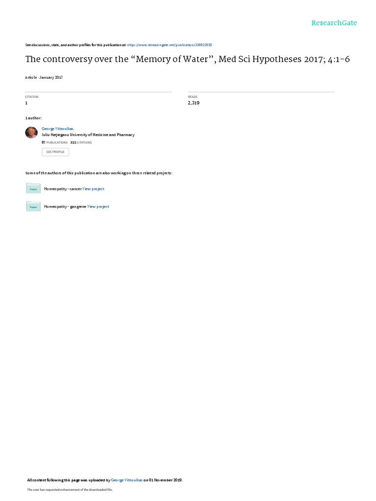 About Controversy of Water Memory | PDF | Homeopathy | Inquiry