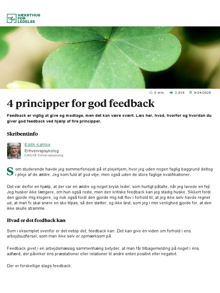 4 Principper For God Feedback | PDF