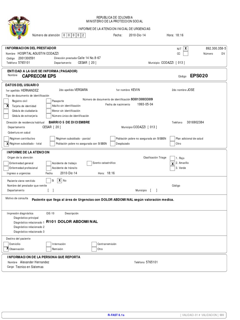 informe de atencion inicial de urgencias | Especialidades Medicas ...