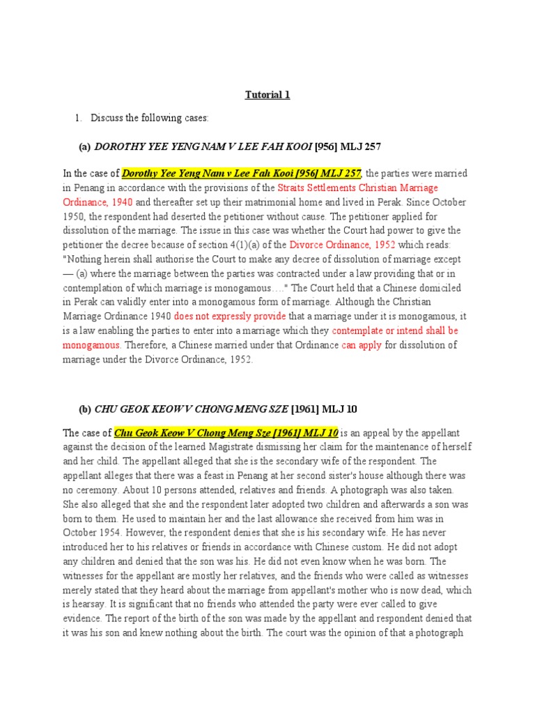 Tutorial 1 | PDF | Marriage | Marriage, Unions And Partnerships